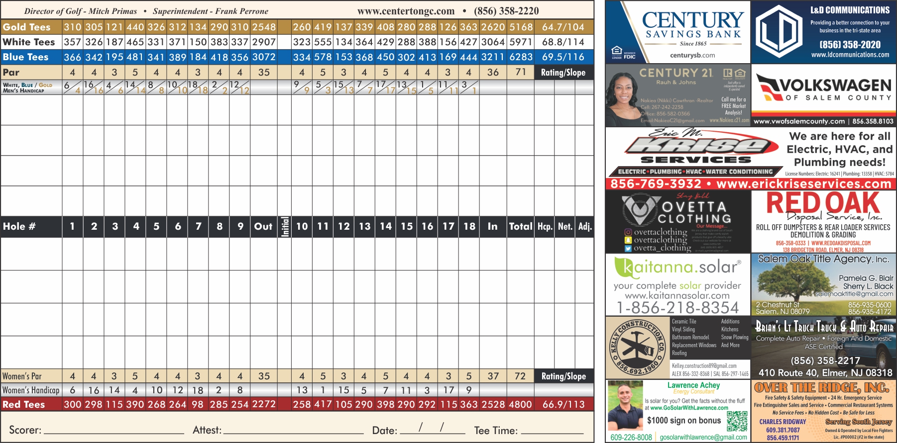 Scorecard - Centerton Golf Club